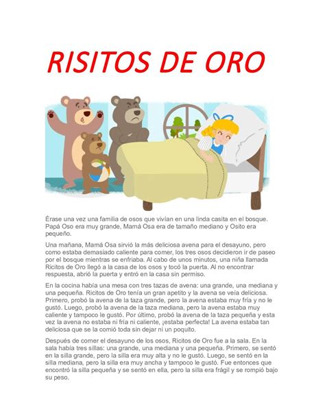 Risitos De Oro En Cuento Ricitos De Oro Risitos De Oro Mini Cuentos Infantiles