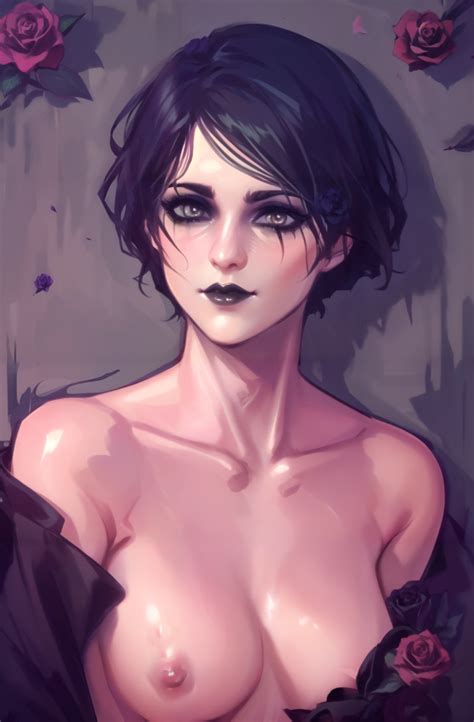 Rule 34 Ai Generated Black Hair Black Lipstick Breasts Female Gothic