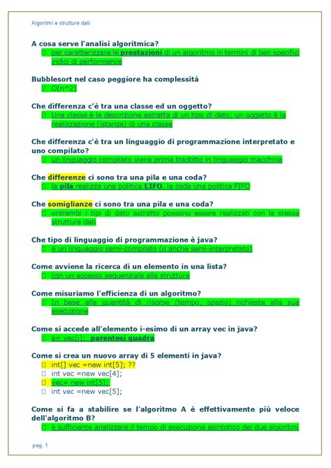 Paniere Algoritmi E Strutture Di Dati Con Domande In Ordine Alfabetico Docsity