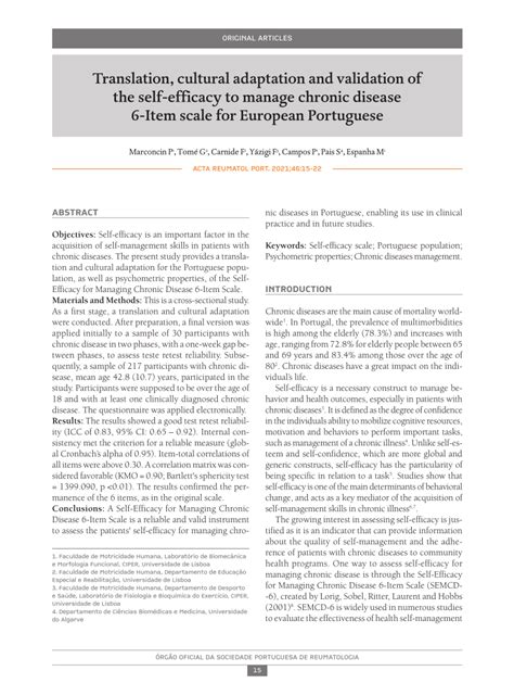 Pdf Translation Cultural Adaptation And Validation Of The Self Efficacy To Manage Chronic