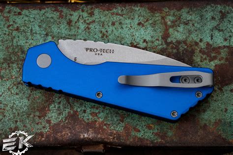 Protech Strider Pt Automatic Folding Knife Blue 3 05 Magnacut Stonewash Pt201 Blue
