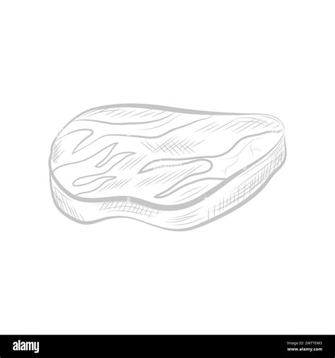 Marbled Beef Steak Line Sketch Raw Slice Of Cow Meat With Layer Of Fat
