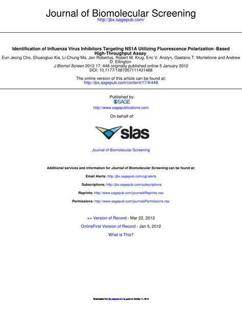 Pdf Identification Of Influenza Virus Inhibitors Targeting Ns1a Utilizing Fluorescence