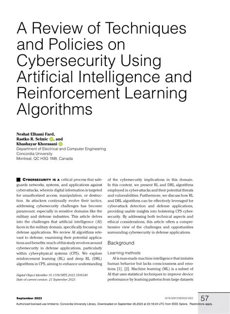 Pdf A Review Of Techniques And Policies On Cybersecurity Using Artificial Intelligence And