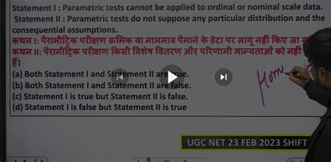 Statement I Parametric Tests Cannot Be Applied To Ordinal Or Nominal