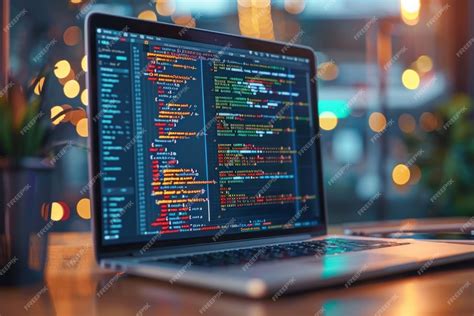Modern Laptop Displaying Colorful Programming Code With Blurred Lights