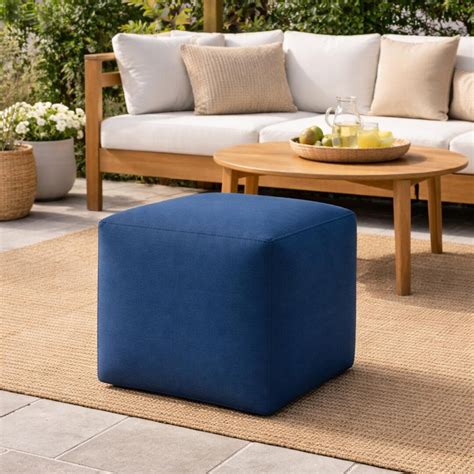 Solid Navy Washable Outdoor Pouf Ottoman Solid Color Footstool