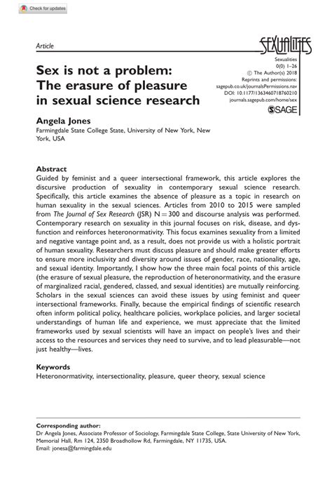 PDF Sex Is Not A Problem The Erasure Of Pleasure In Sexual Science Research