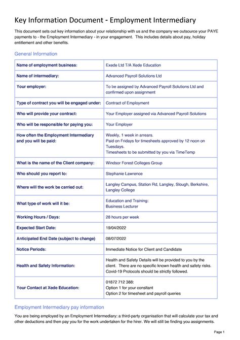 Key Information Document This Includes Details About Pay Holiday