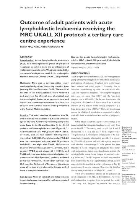 Pdf Outcome Of Adult Patients With Acute Lymphoblastic Leukaemia