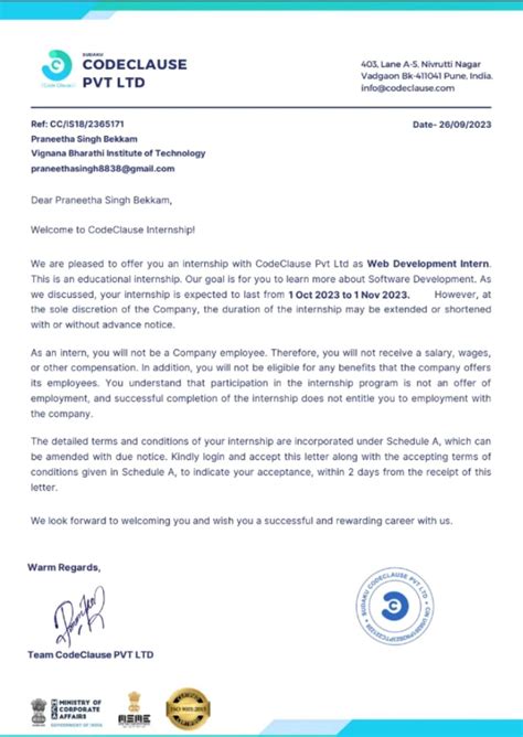 Praneetha Singh Bekkam On Linkedin Internship Intern Codeclause Webdevelopment Offerletter