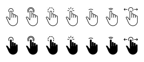 Computer Mouse Cursor Finger Line And Silhouette Icon Set Hand Pointer