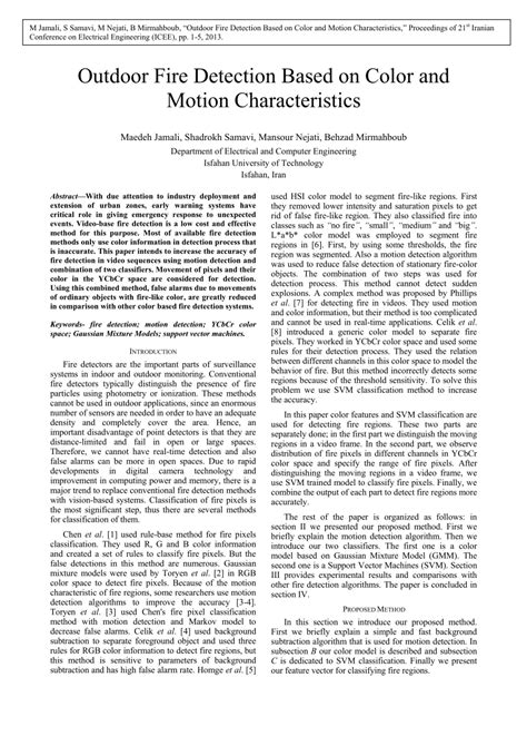 Pdf Outdoor Fire Detection Based On Color And Motion Characteristics