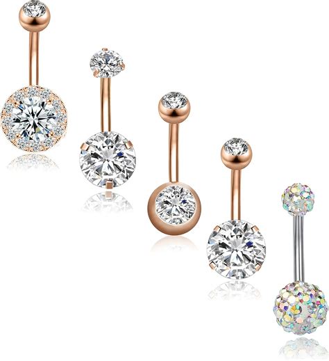 Revolia 5pcs 14g حلقه های شکم از جنس استنلس استیل حلقه های ناف Cz