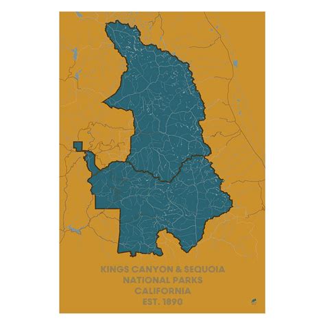 Kings Canyon And Sequoia National Parks Map Poster Muir Way