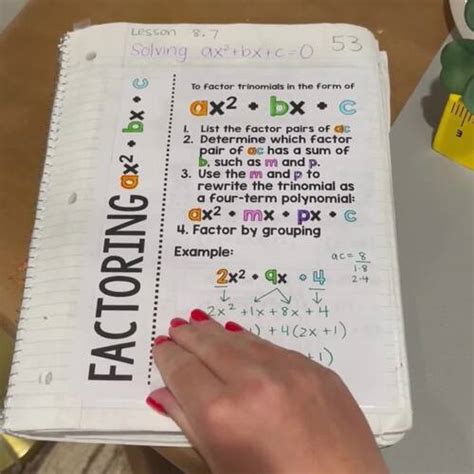 Algebra 1 Factoring Trinomials Of The Form Ax 2 Bx C Interactive Foldable
