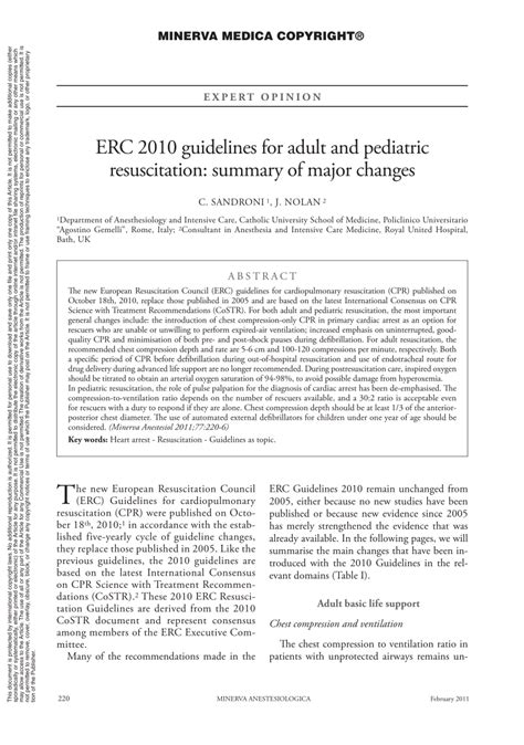 Pdf Erc 2010 Guidelines For Adult And Pediatric Resuscitation