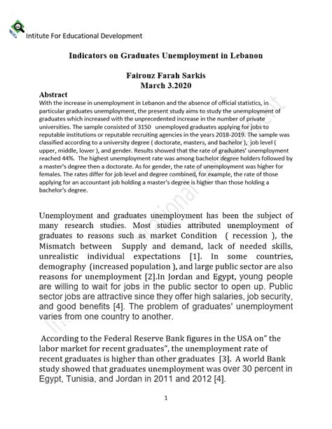 Indicators On Graduates Unemployment In Lebanon — Ied Lebanon Beirut