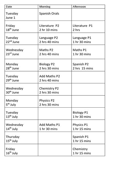 Csec Timetable June 2025