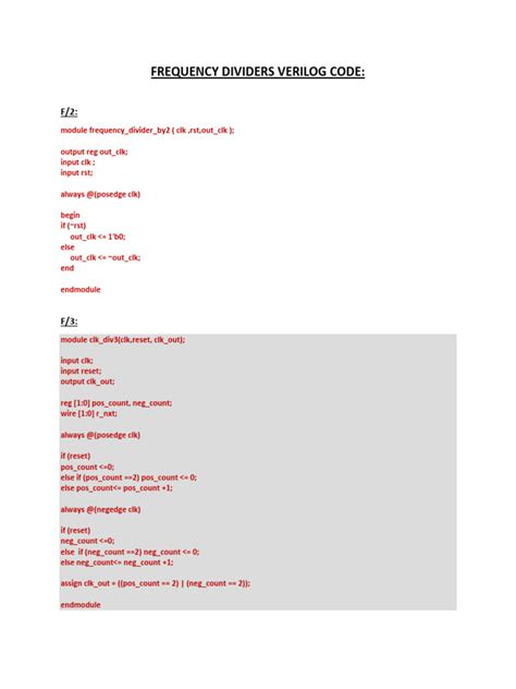 Frequency Dividers Verilog Codes Pdf Parameter Computer
