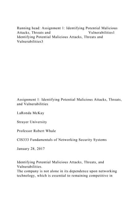 Running Head Assignment 1 Identifying Potential Malicious Attackdocx