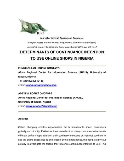 Pdf Determinants Of Continuance Intention To Use Online Shops In Nigeria