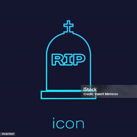 파란색 배경에 고립 된 그것을 라인 아이콘에 쓴 Rip와 청록색 묘비 무덤 아이콘입니다 벡터 일러스트 개념에 대한 스톡 벡터 아트 및 기타 이미지 Istock