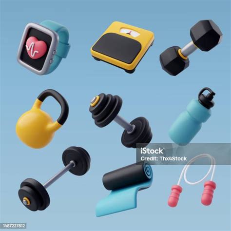 운동 체육관 도구 스포츠 장비 체육관 시간 개념의 3d 벡터 세트 3차원 형태에 대한 스톡 벡터 아트 및 기타 이미지 3차원 형태 운동 건강한 생활방식 Istock