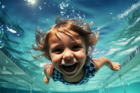 Premium Ai Image Happy Kid Having Fun Swimming Underwater In The Pool