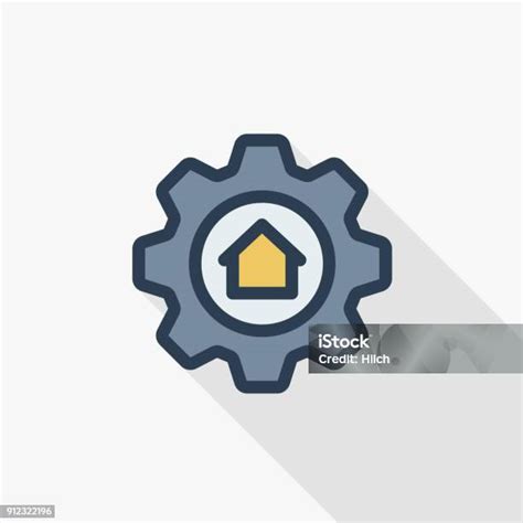 스마트 홈 모바일 제어 및 설정 아이콘의 조직 전자 기기 얇은 라인 플랫 컬러 아이콘 선형 벡터 기호입니다 화려한 긴 그림자 디자인입니다 개념에 대한 스톡 벡터 아트 및