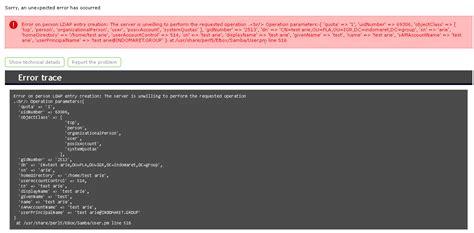 error on person ldap entry creation the server is unwilling to perform