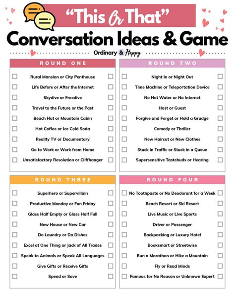 This Or That Questions For Fun Conversations With Printable Game