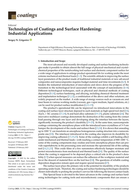 Pdf Technologies Of Coatings And Surface Hardening Industrial Applications