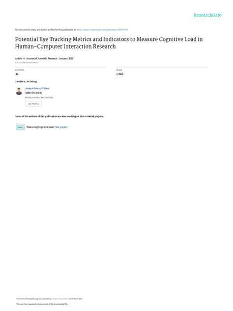 Potential Eye Tracking Metrics And Indicators To Measure Cognitive Load In Download Free Pdf