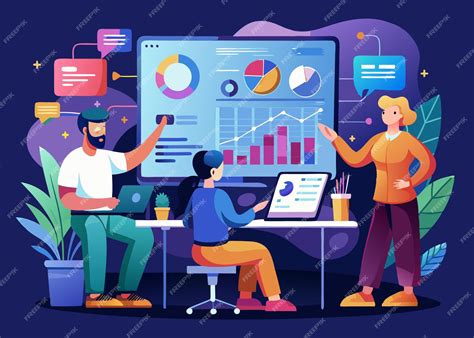 Team Collaboration And Data Analysis In A Business Meeting Vector Illustration Premium Ai