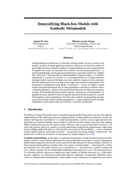 Pdf Demystifying Black Box Models With Symbolic Metamodels