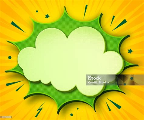 만화 배경입니다 하프 톤과 음향 효과와 노란색 파란색 연설 거품 팝 아트 스타일의 만화 포스터 방사형 줄무늬와 노란색 배경에 텍스트 장소와 재미 다채로운 배너 3차원 형태에