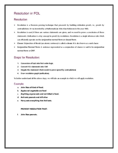 Ai Resolution In Fol Forward And Backward Chaining Resolution In Fol Resolution Resolution Is