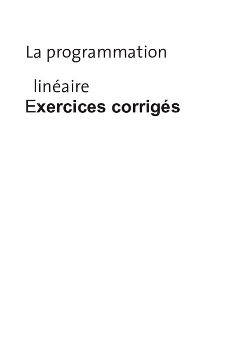 Pdf La Programmation Lineaire Exercices Corriges