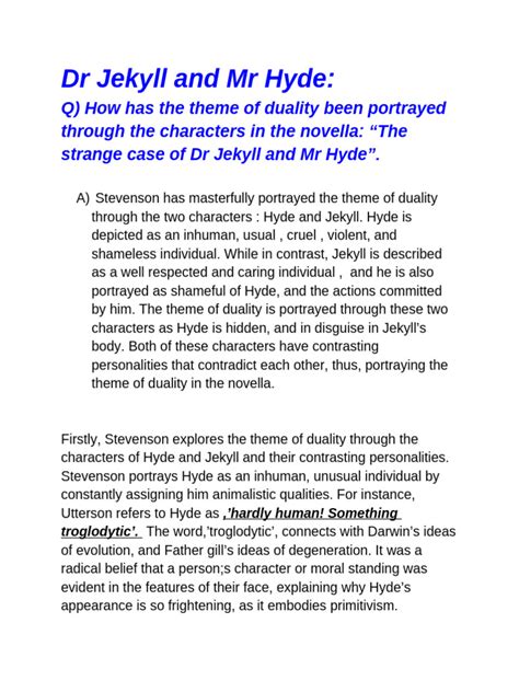 Dr Jekyll And Mr Hyde Theme Of Duality Pdf Strange Case Of Dr