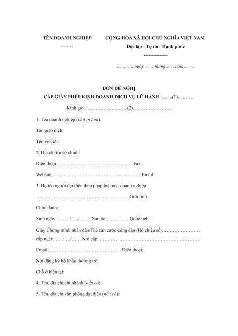 Đơn đề nghị cấp giấy phép kinh doanh dịch vụ lữ hành