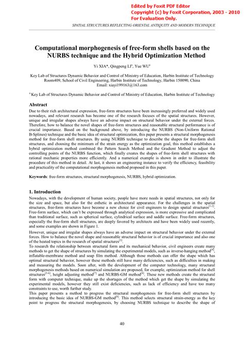Pdf Computational Morphogenesis Of Free Form Shells Based On The Nurbs Technique And The