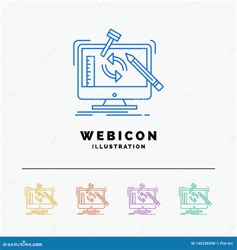 Engineering Project Tools Workshop Processing 5 Color Line Web Icon Template Isolated On