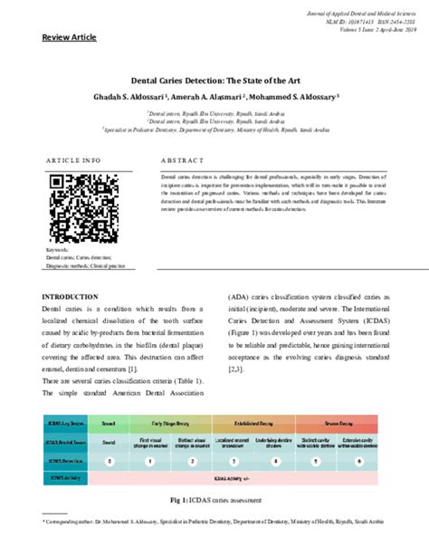 Pdf Dental Caries Detection The State Of The Art