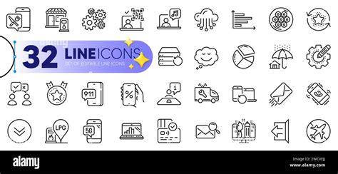 Outline Set Of Recovery Server Filling Station And Emergency Call Line Icons For Web App