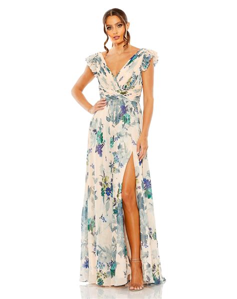 Long Formal Floral Chiffon Dress Floral Chiffon Fabric And Formal Fit Ma