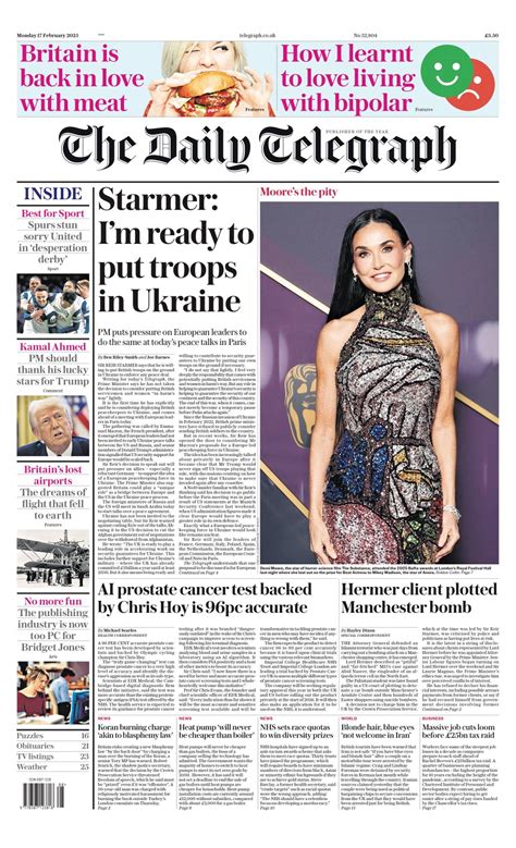 Daily Telegraph Front Page 17th Of February 2025 Tomorrows Papers Today