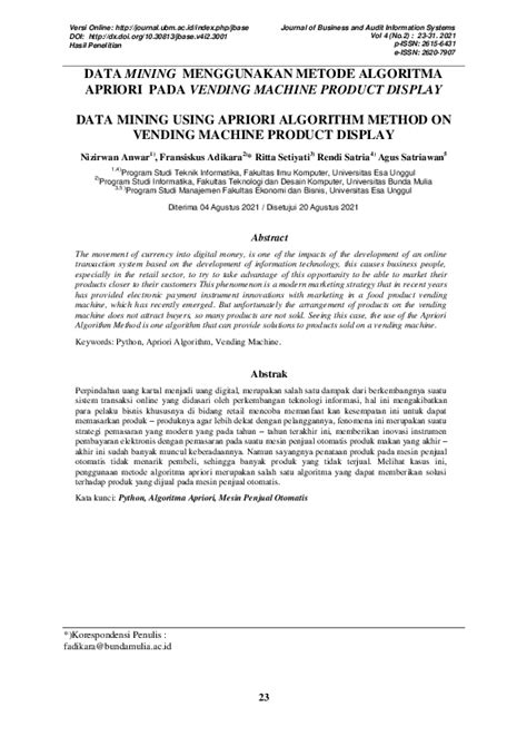 Pdf Data Mining Menggunakan Metode Algoritma Apriori Pada Vending