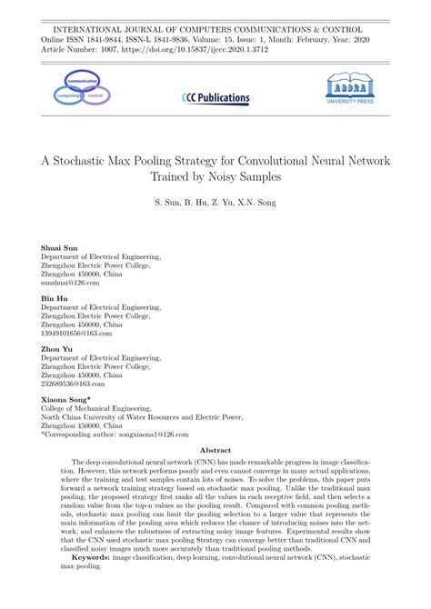 Pdf A Stochastic Max Pooling Strategy For Convolutional Neural Network Trained By Noisy Samples