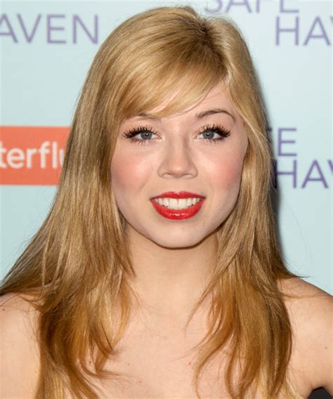 Jennette Mccurdy Long Straight Copper Blonde Hairstyle With Side Swept Bangs